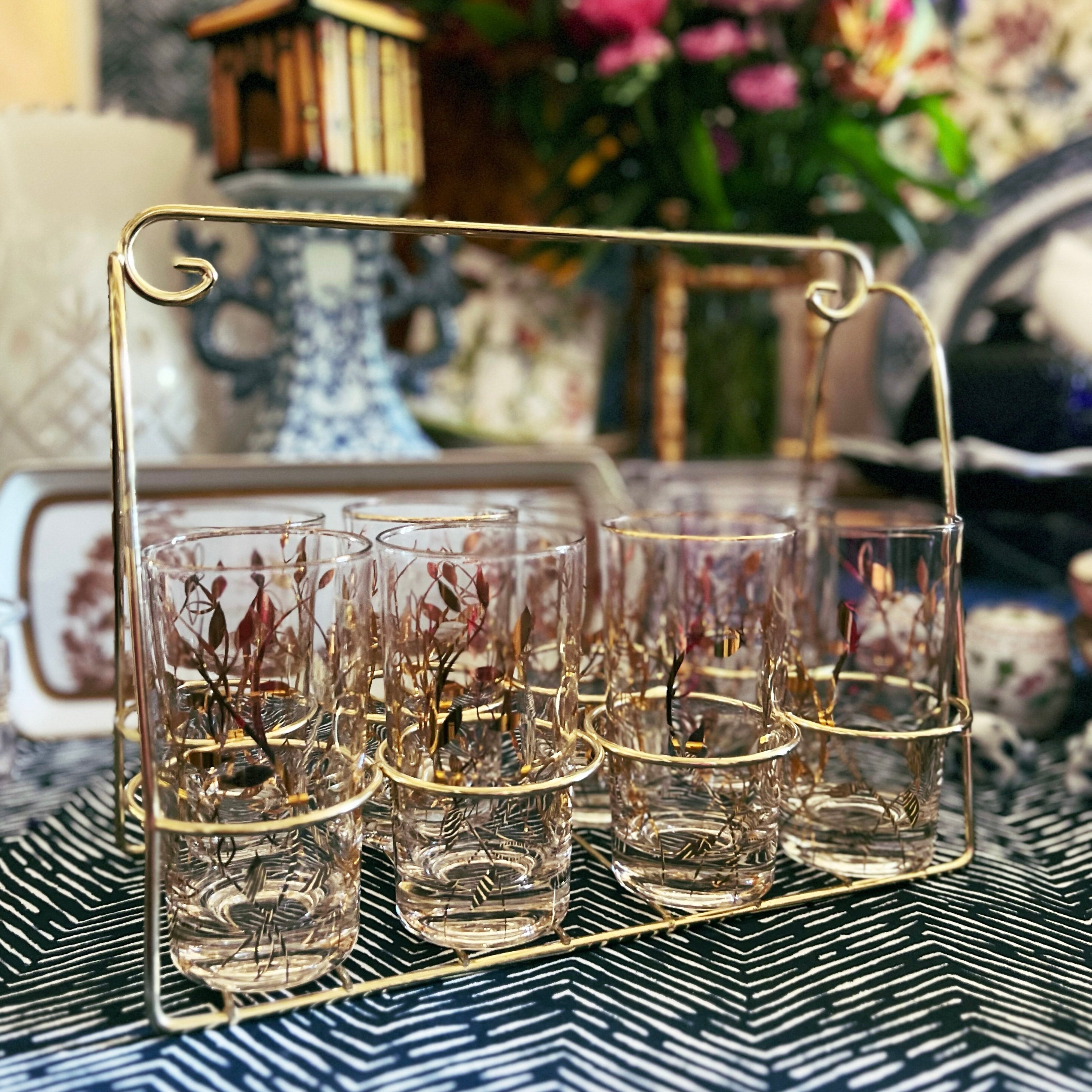 Vintage Drink Caddy with Glasses | Home Tonic